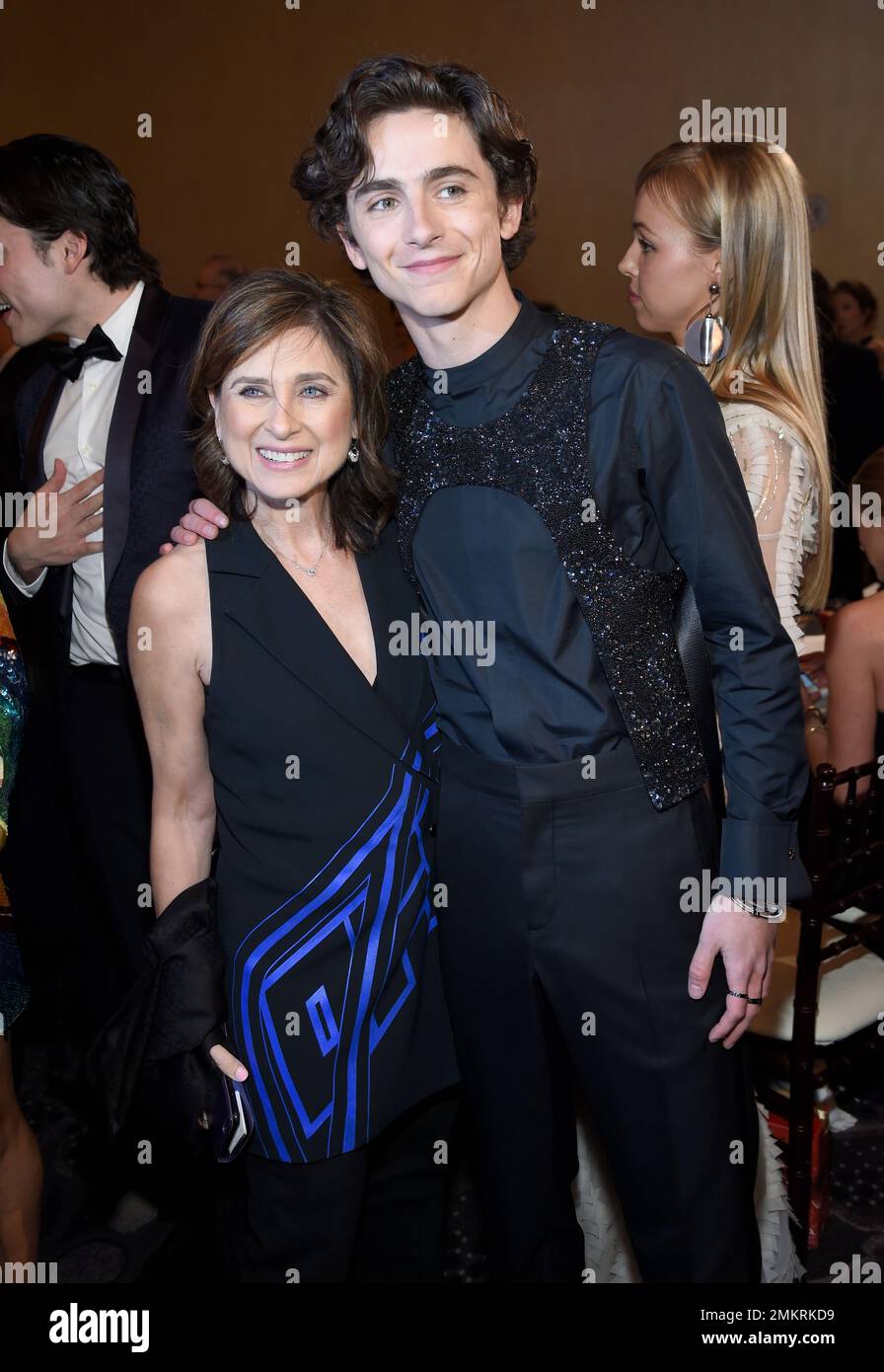 Nicole Flender, left, and Timothee Chalamet attend the 76th annual ...