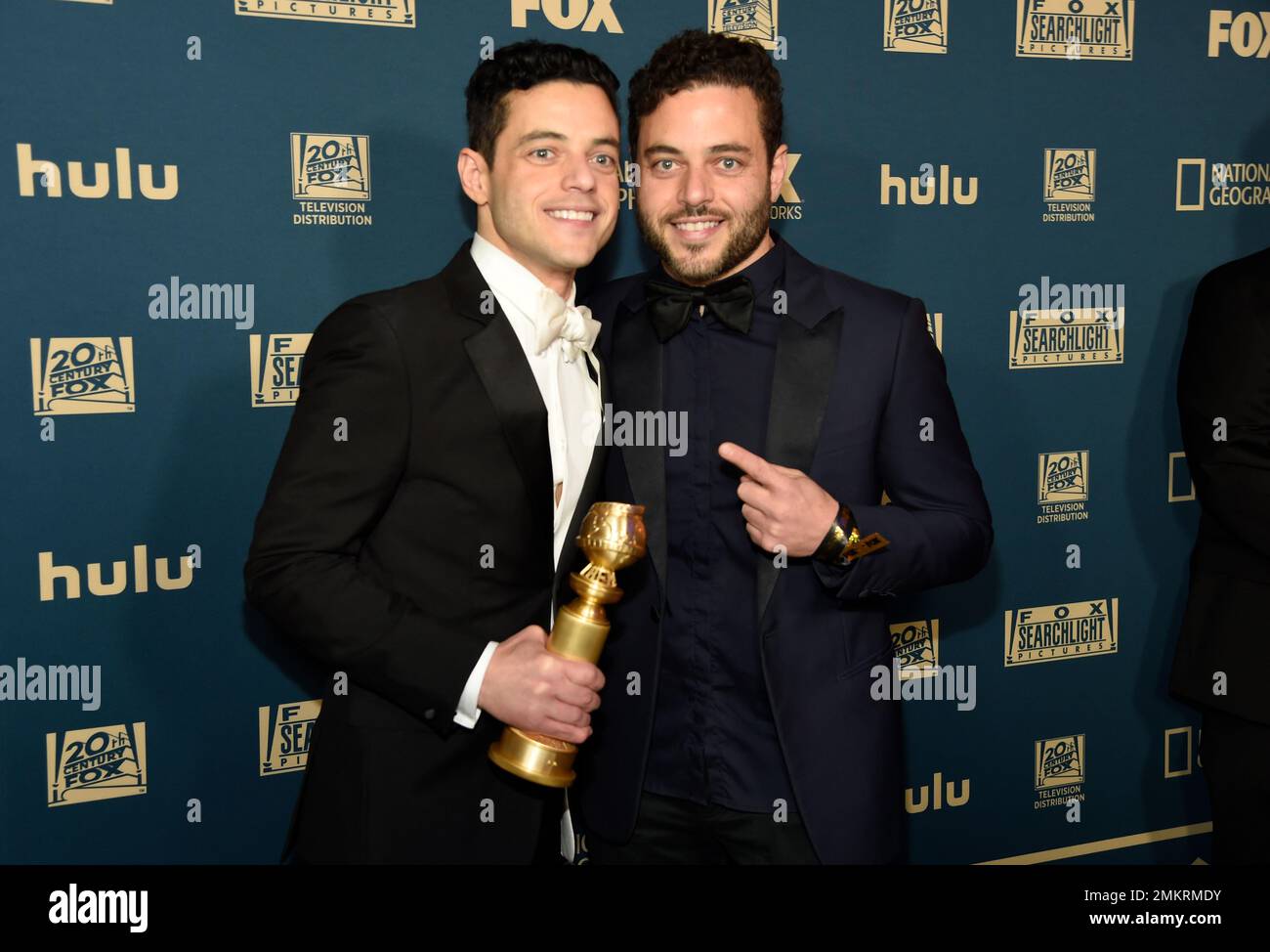 Rami Malek, left, and Sami Malek arrive at the Fox afterparty at the Beverly Hilton Hotel on ...
