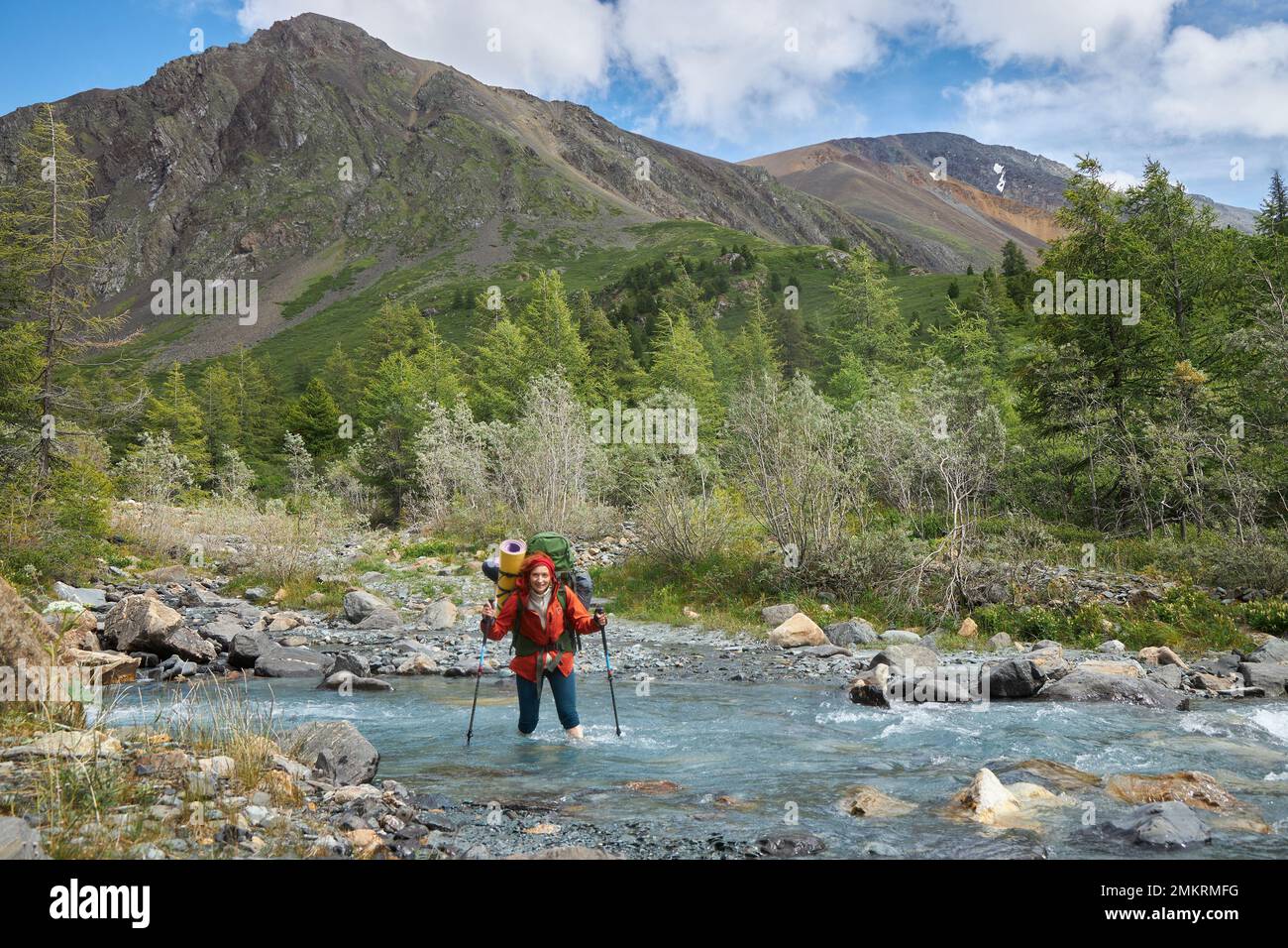 Hiking in the Altai mountains, amazing landscape of the valley of the ...