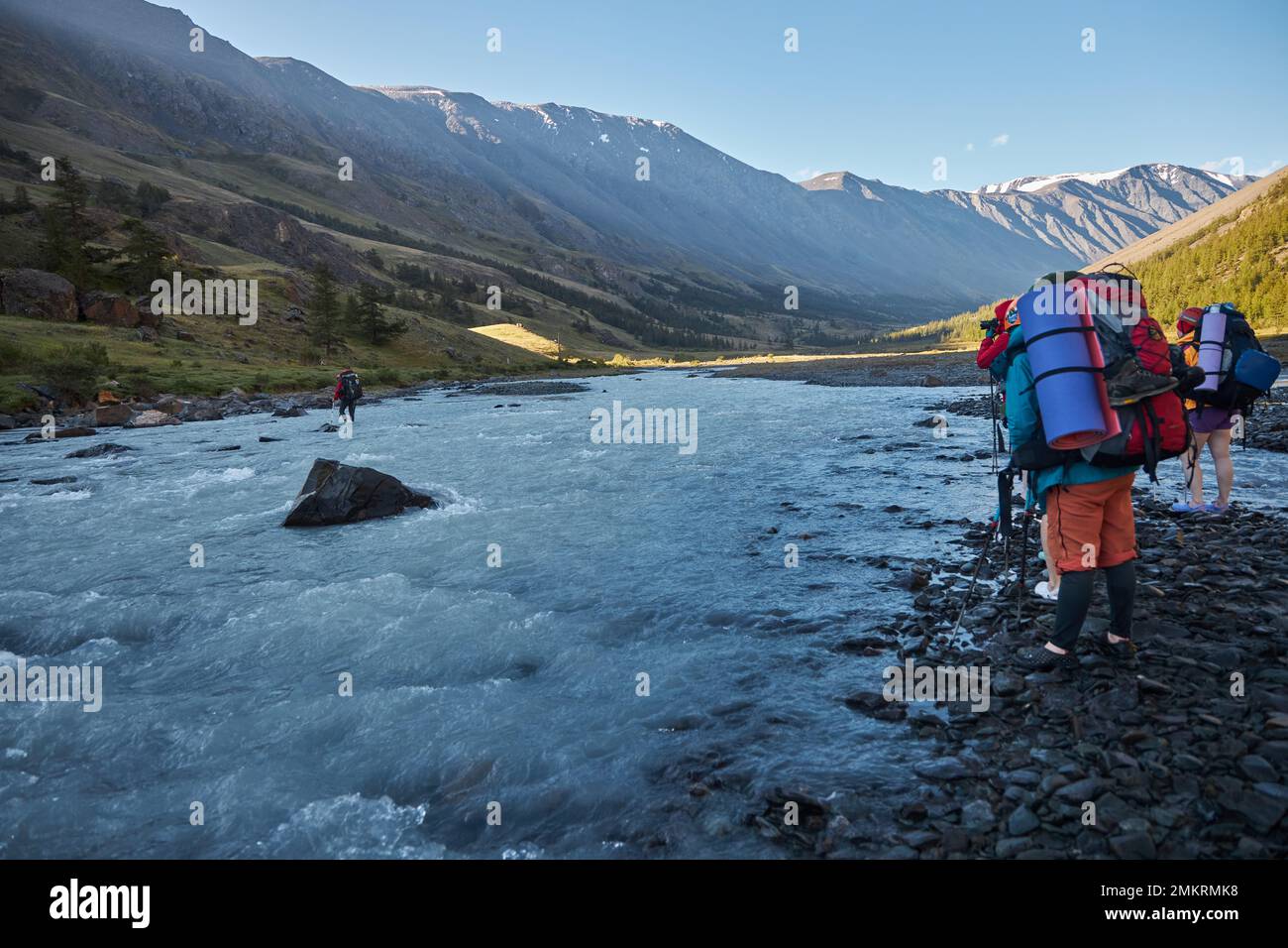 Hiking in the Altai mountains, amazing landscape of the valley of the ...