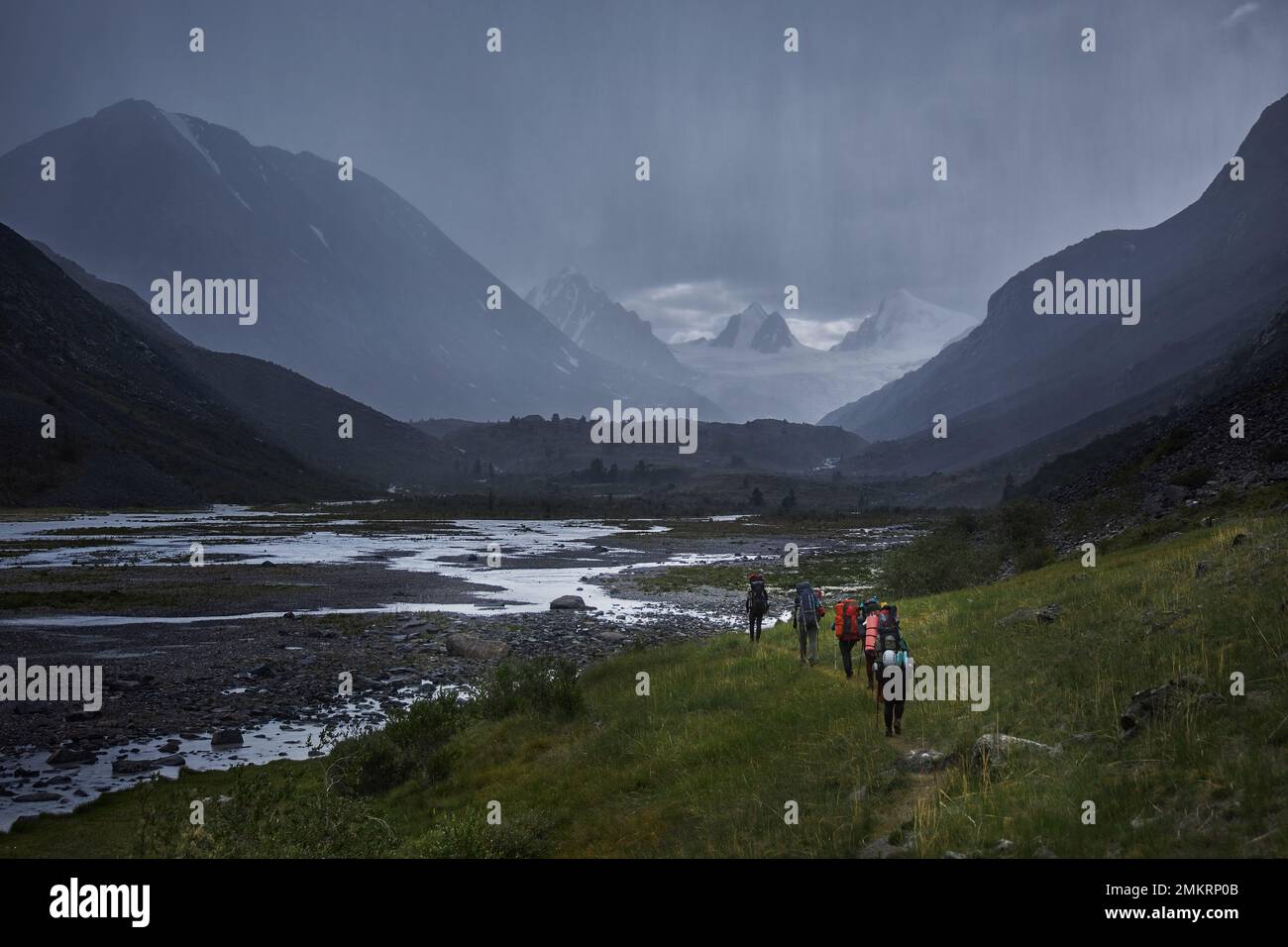 Hiking in the Altai mountains, amazing landscape of the valley of the ...