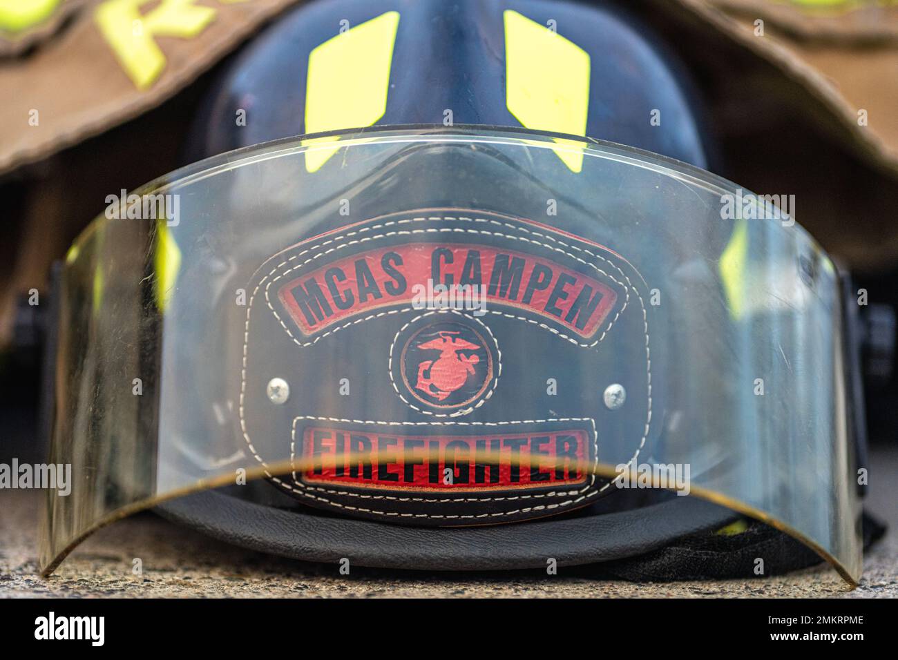 U.S. Marine Corps firefighter gear is staged before a stair climb with ...