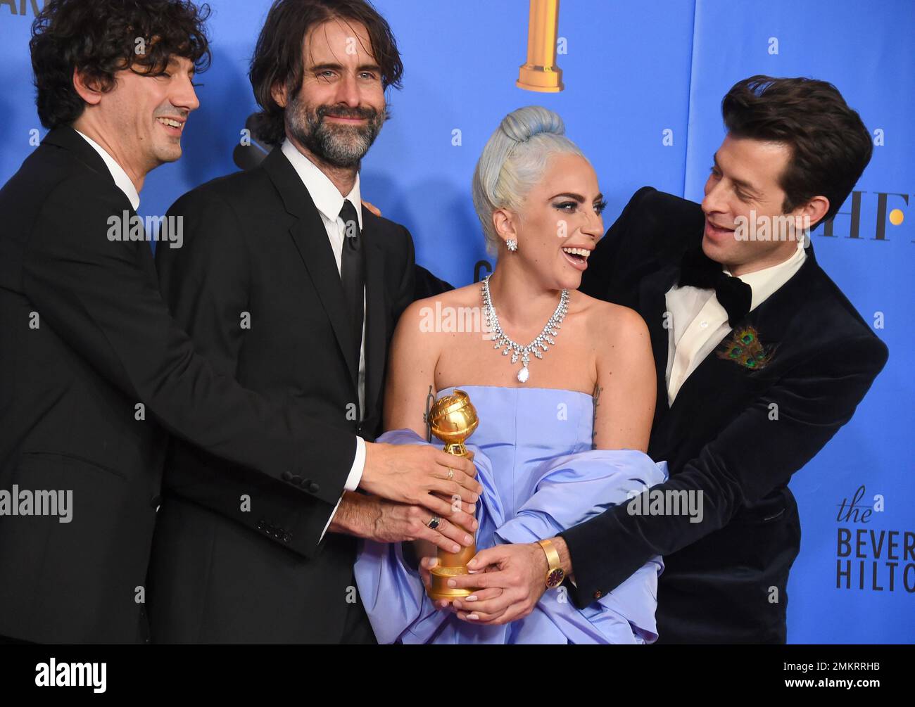 Anthony Rossomando, from left, Andrew Wyatt, Lady Gaga and Mark Ronson ...