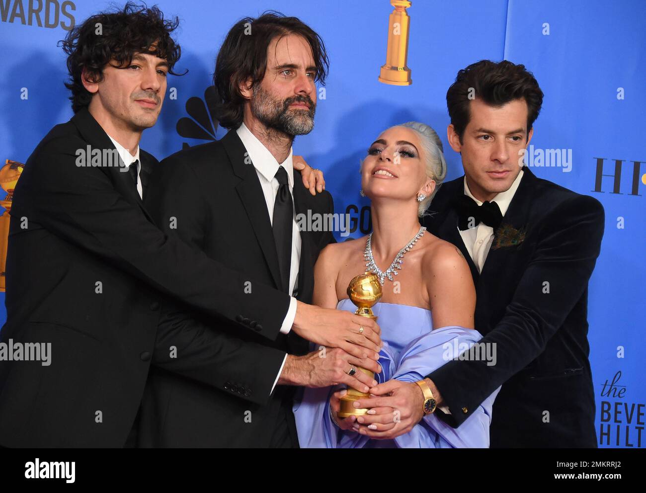Anthony Rossomando, from left, Andrew Wyatt, Lady Gaga and Mark Ronson ...