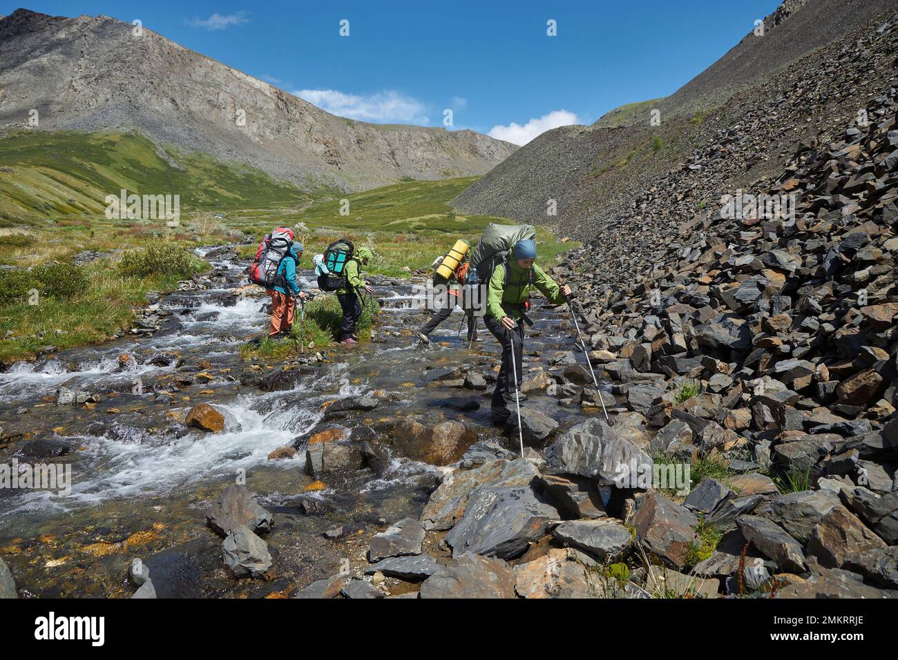 Hiking in the Altai mountains, amazing landscape of the valley of the ...