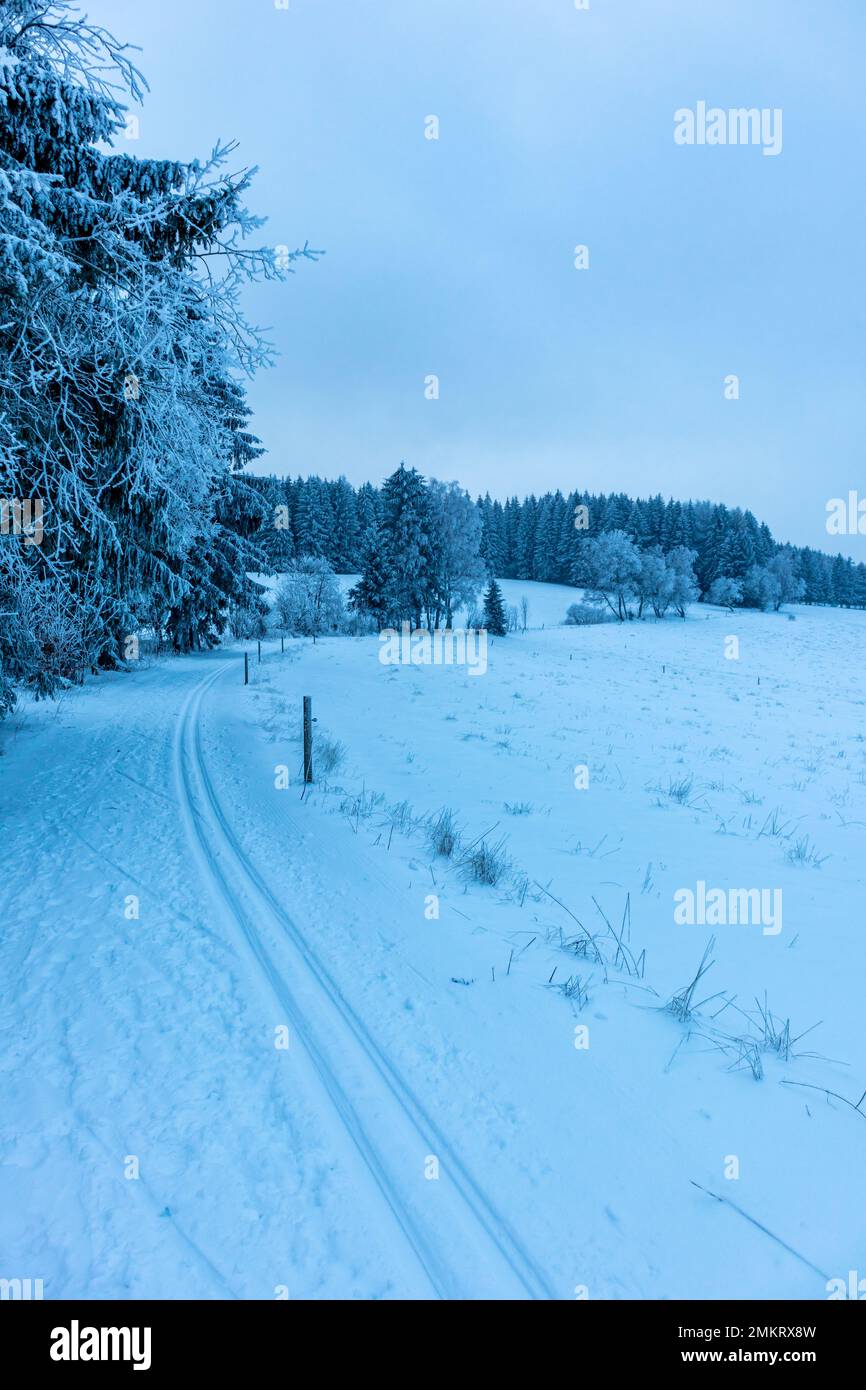 Beautiful winter landscape on the heights of the Thuringian Forest near ...