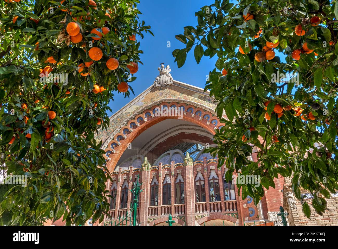 Mercado de Colon (Columbus Market) and orange trees, Valencia, Spain ...