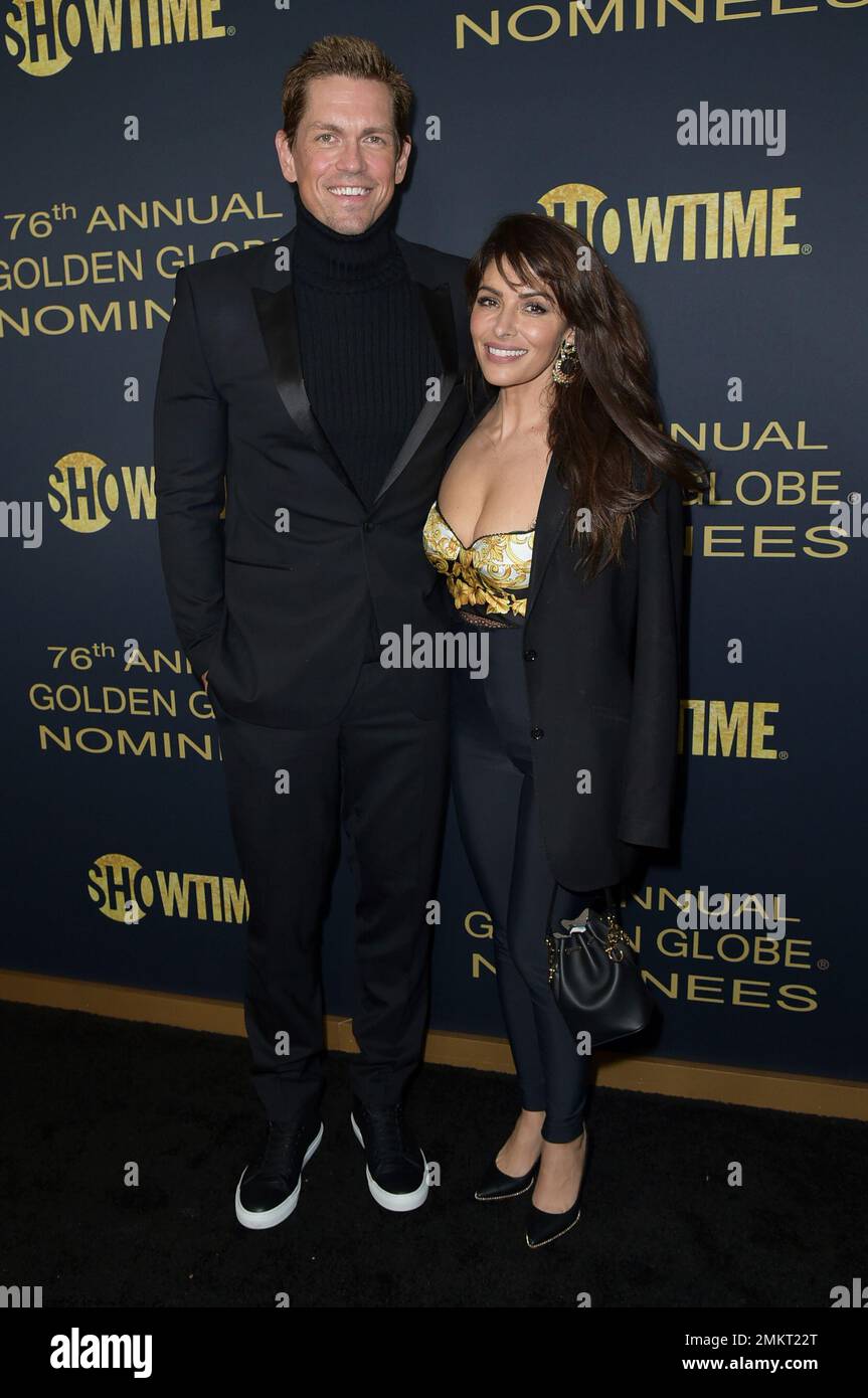Steve Howey, left, and Sarah Shahi attend the 2019 Showtime Golden ...