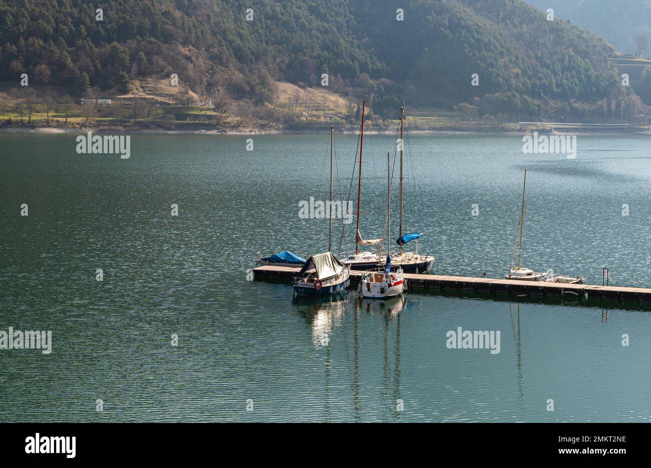 Lake Ledro (Ledro Valley) and the surrounding mountains on a clear ...