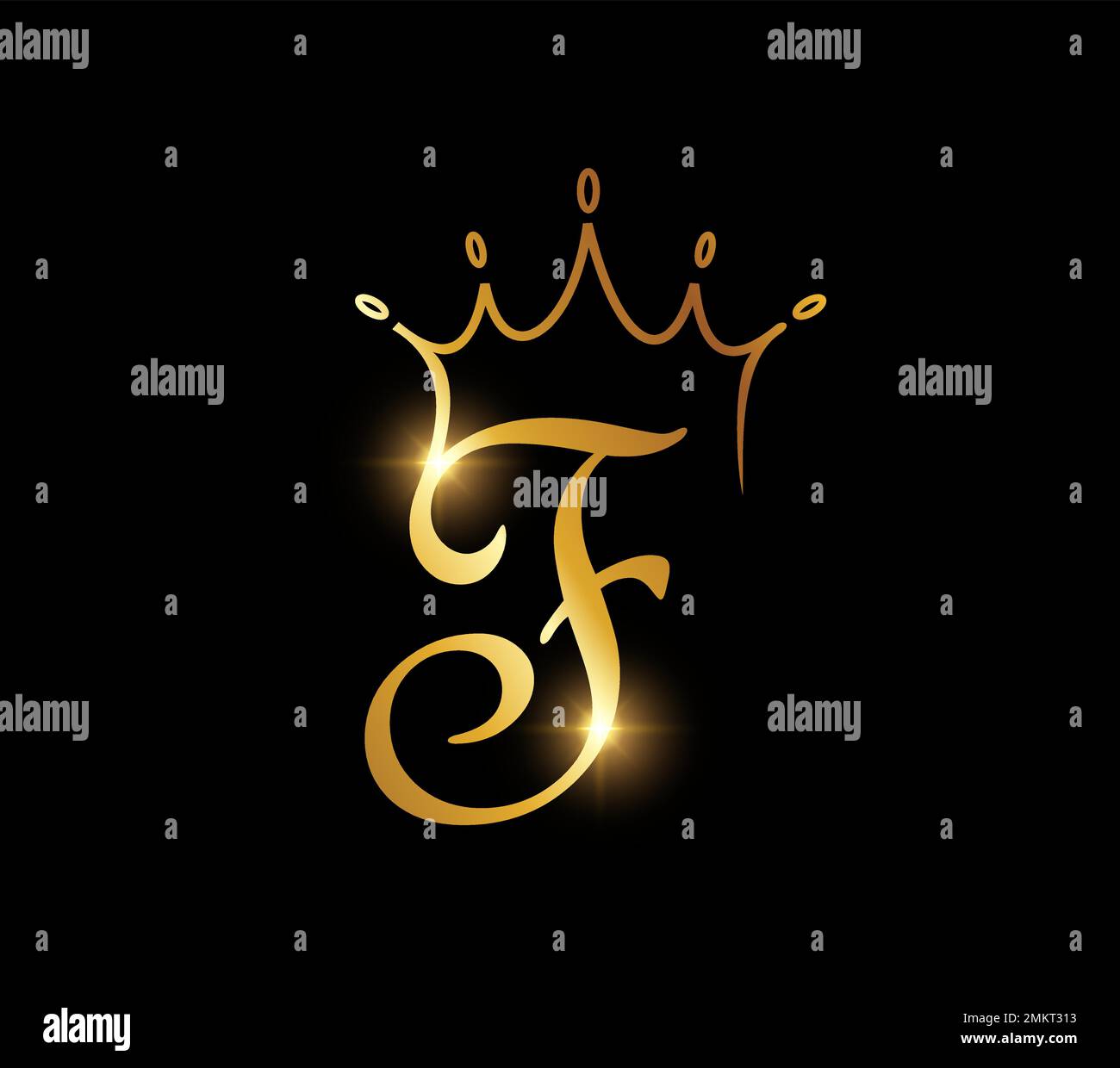 A vector Illustration of Golden Crown Monogram Logo Initial Letter F ...