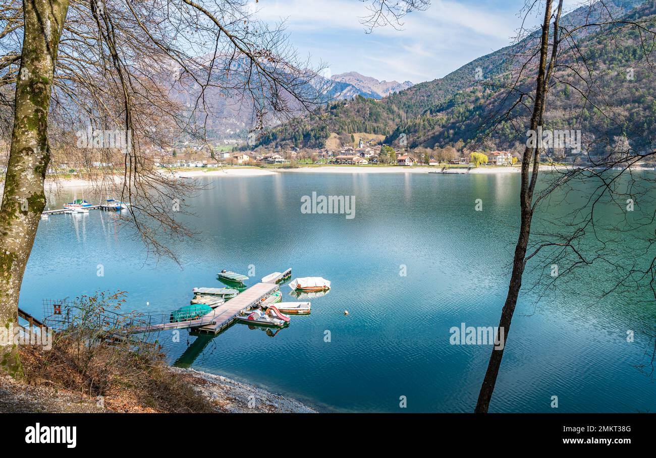 Lake Ledro (Ledro Valley) and the surrounding mountains on a clear ...