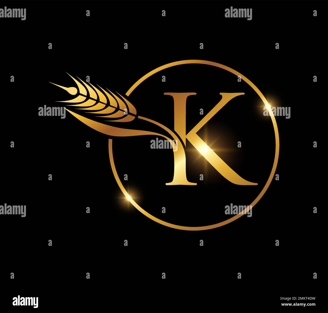 A vector illustration of Golden Wheat Grain Monogram Initial Letter K ...