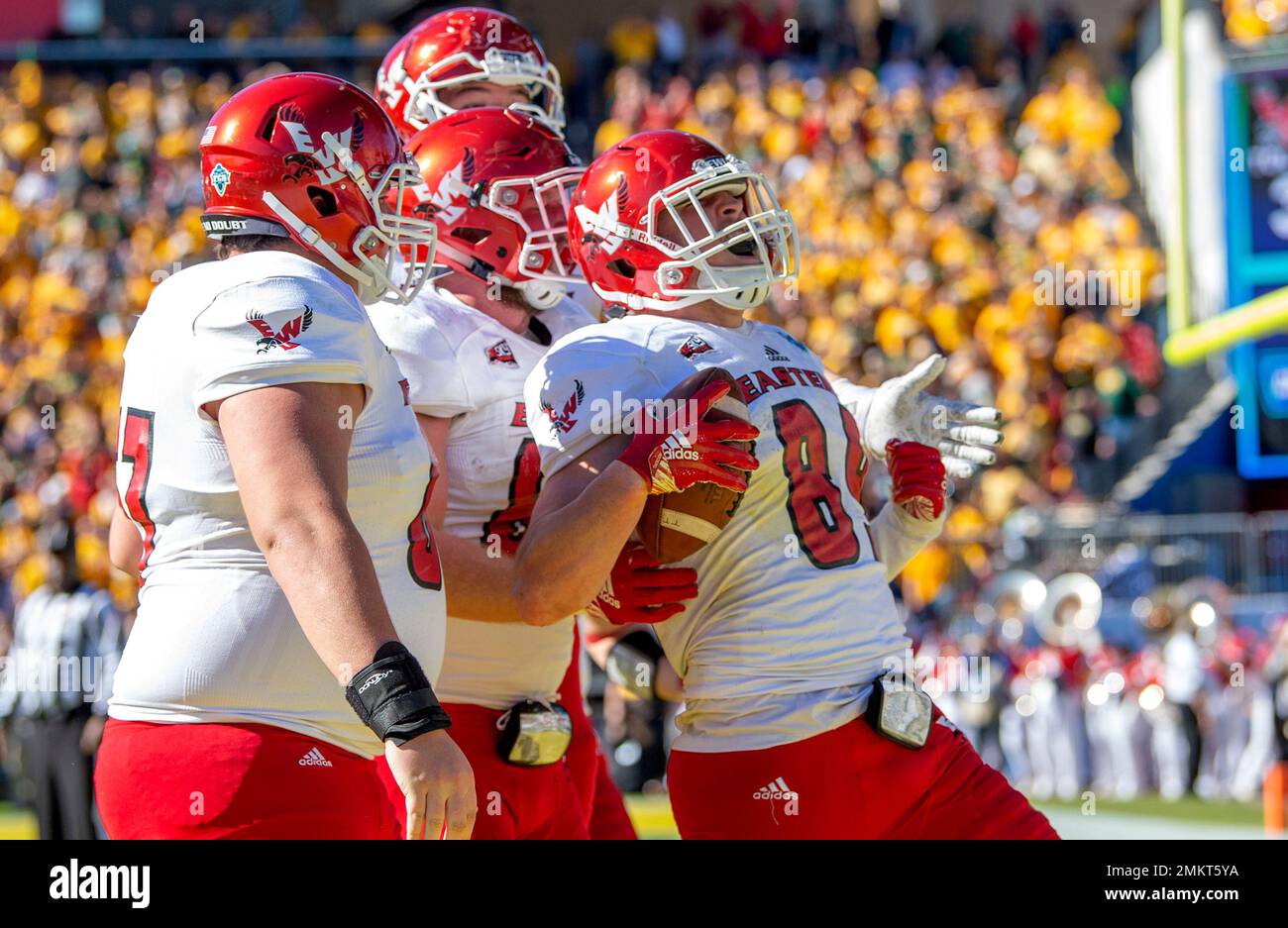 Eastern Washington tight end Jayce Gilder (89) is congratulated by ...