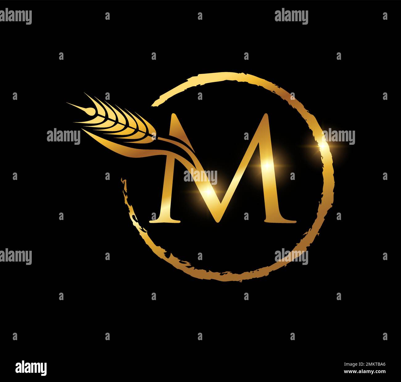 A vector illustration of Golden Wheat Grain Monogram Initial Letter M ...