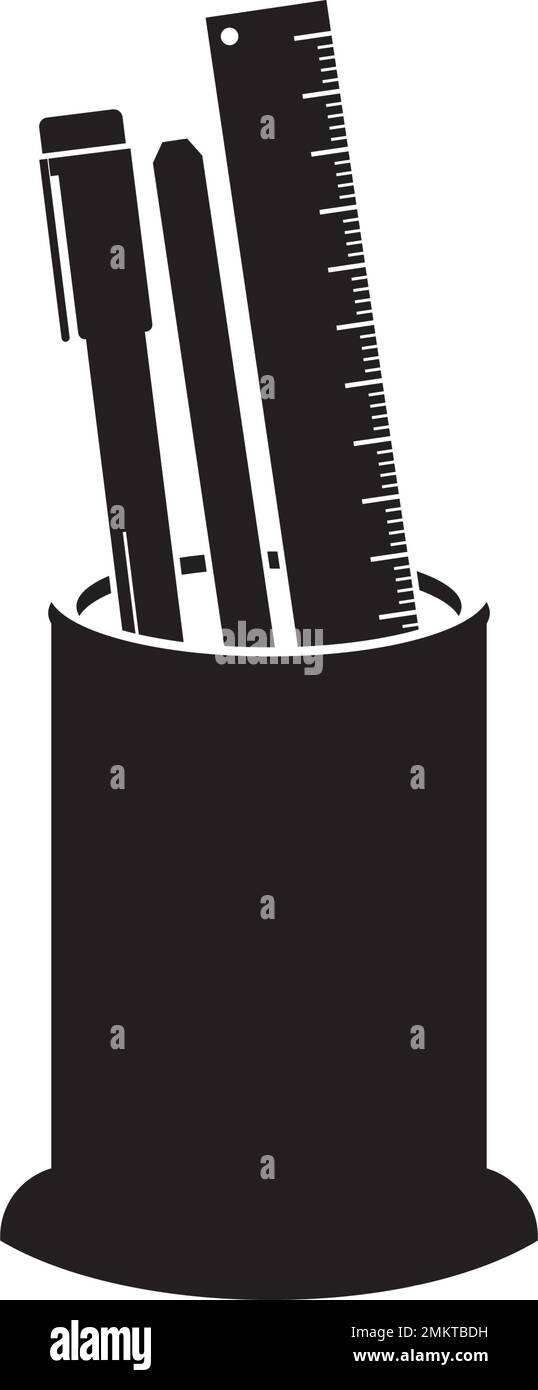 pen, pencil and ruler icons neatly arranged in a container vector ...