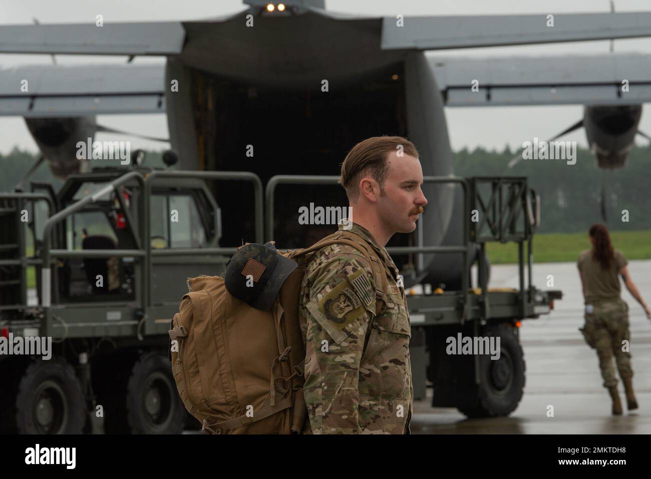 A U.S. Air Force Airmen assigned to the 824th Base Defense Squadron ...