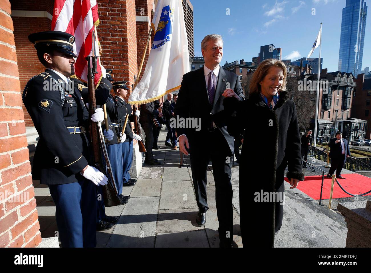 Massachusetts Gov. Charlie Baker and his wife Lauren arrive for ...
