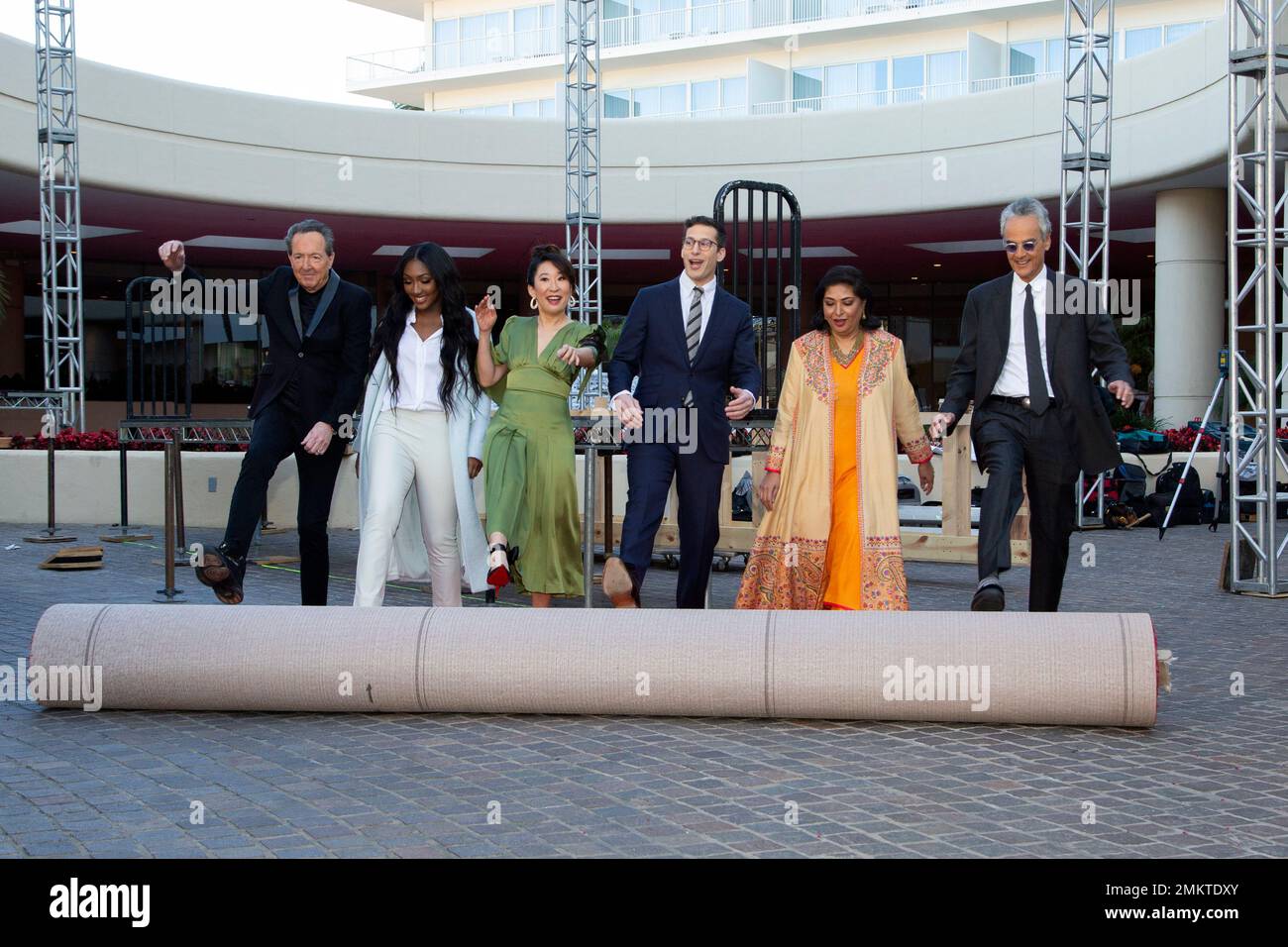Barry Adelman, from left, Isan Elba, Sandra Oh, Andy Samberg, Meher ...