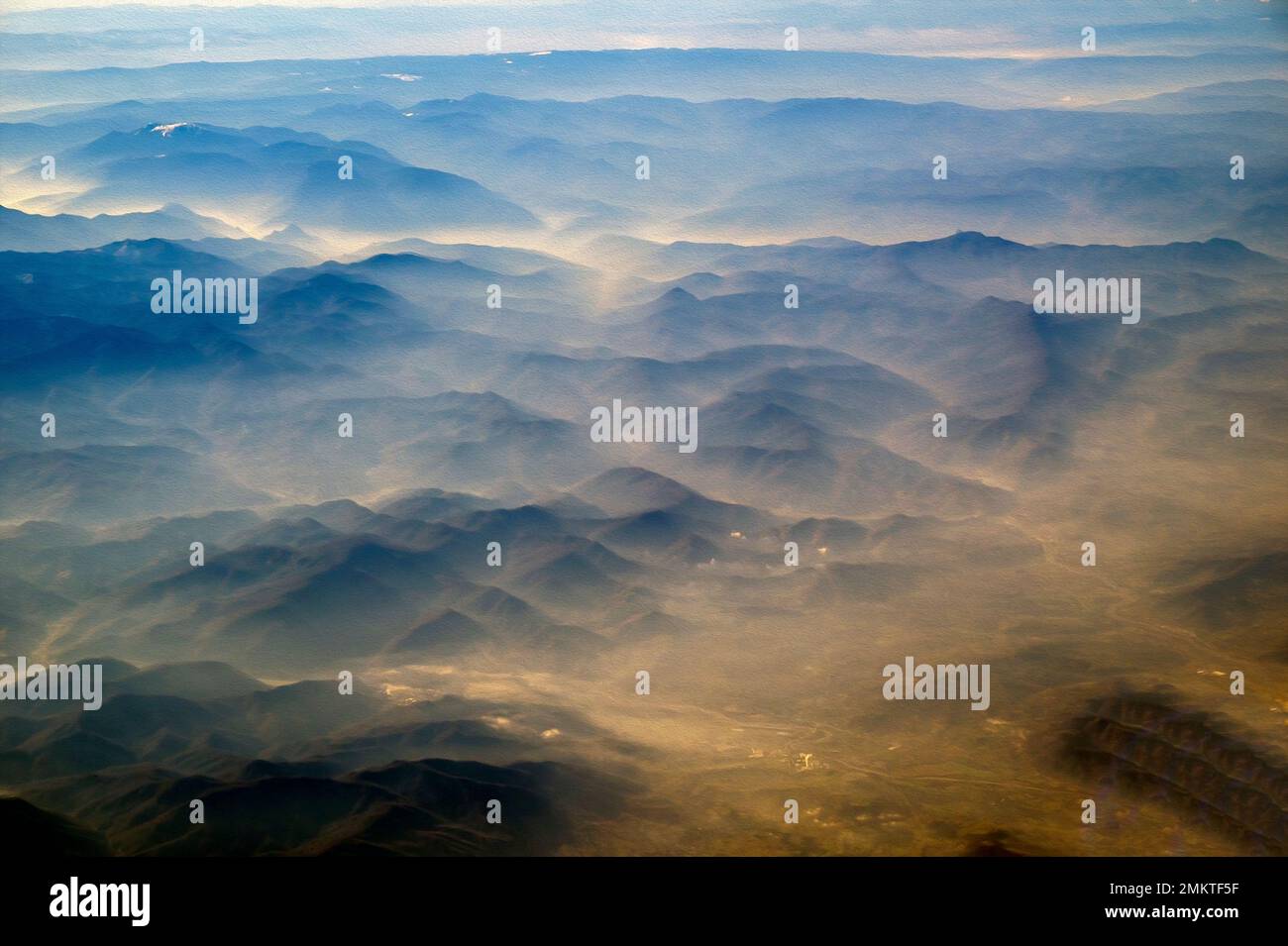 foggy mountains at sunrise. Mountain silhouettes, mountain ranges. Rize ...