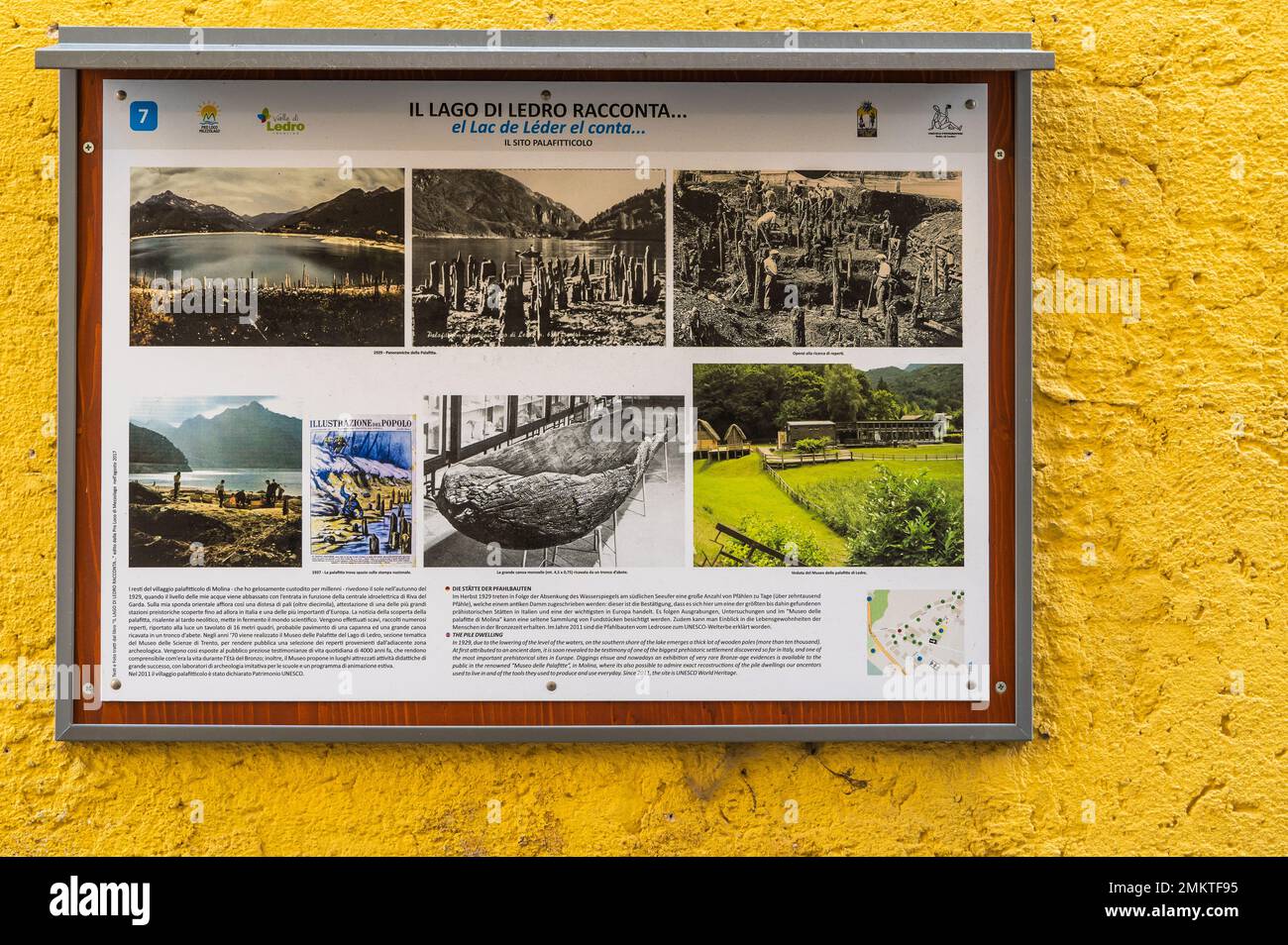 Historic Information board of the Ledro Lake in the Ledro Valley (the ...