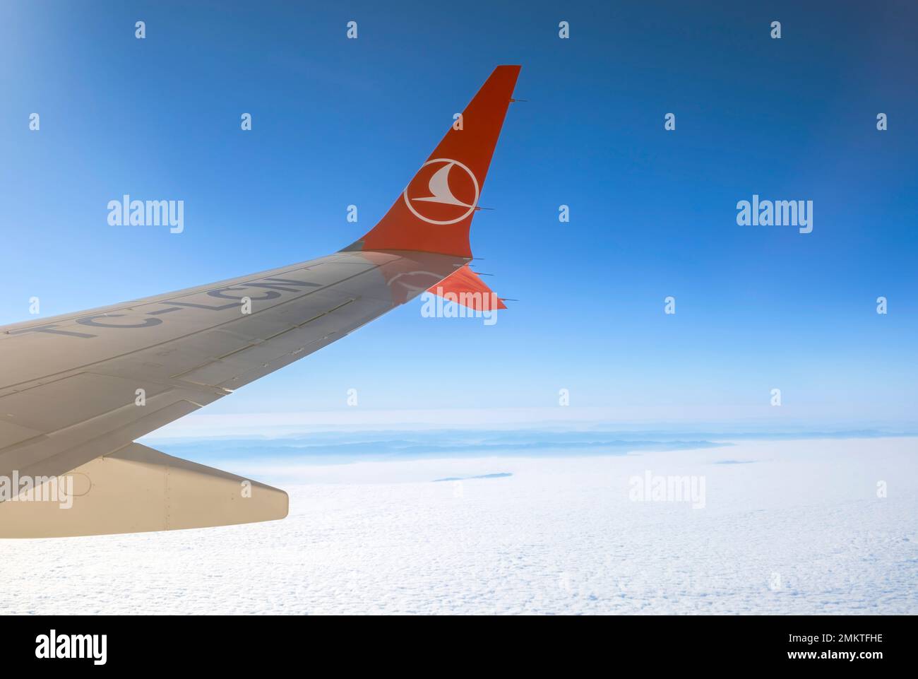Trabzon, Turkey, 01.20.2023: Clouds and mountains seen from airplane ...