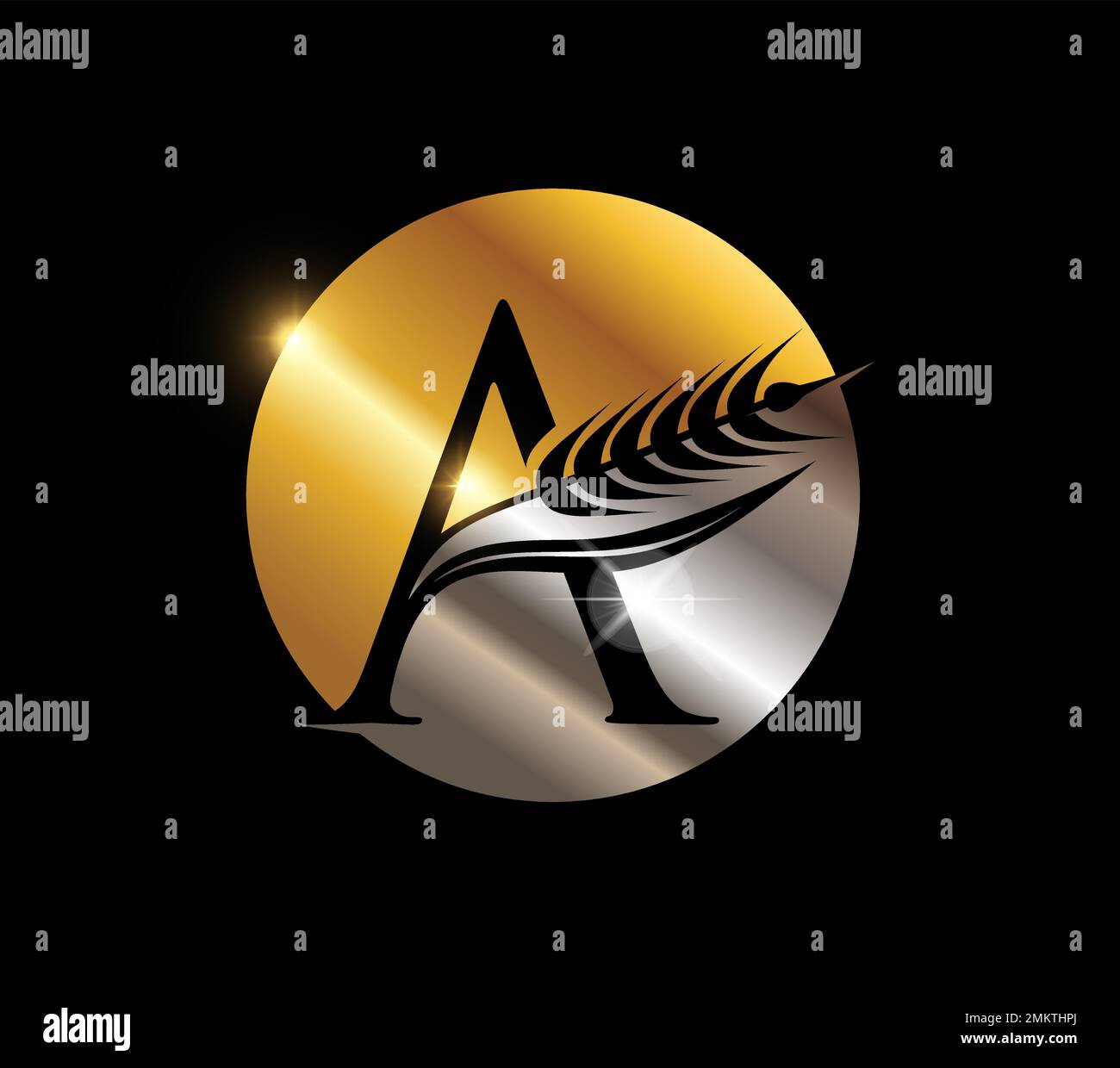 A vector illustration of Gold and Silver Wheat Monogram Letter A Stock ...