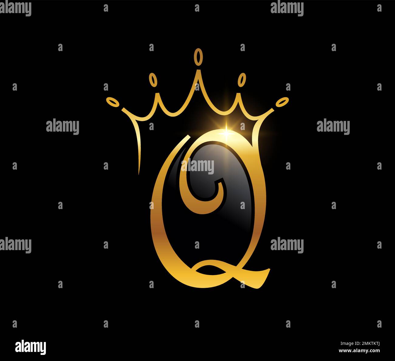 A vector illustration set of Golden Monogram Crown Initial Letter Q ...