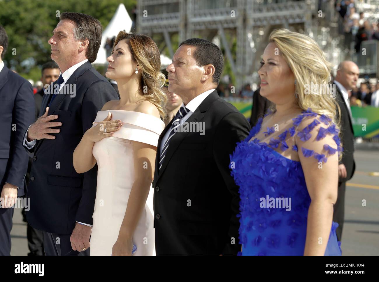 Brazil's President Jair Bolsonaro and his wife Michelle Bolsonaro, left ...