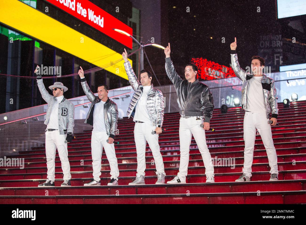 New Kids On The Block perform on stage at the New Year's Eve ...