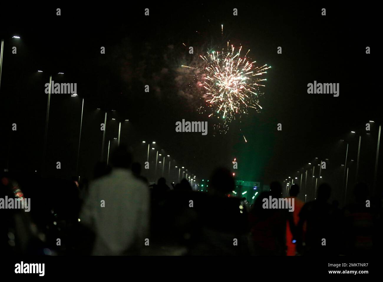 People watch fireworks explode at the Eco Atlantic to celebrate the New ...
