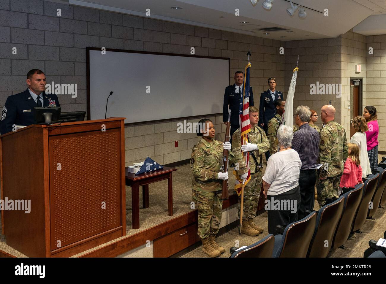 The 182nd Airlift Wing color guard posts the colors at the promotion ...