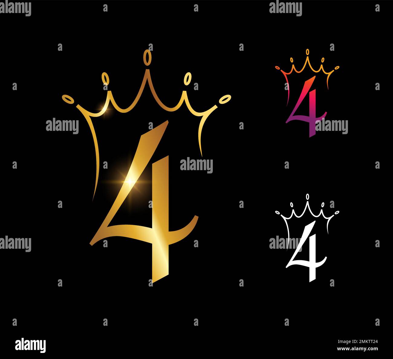 A vector illustration set of Golden Luxury Crown Monogram Number 4 ...