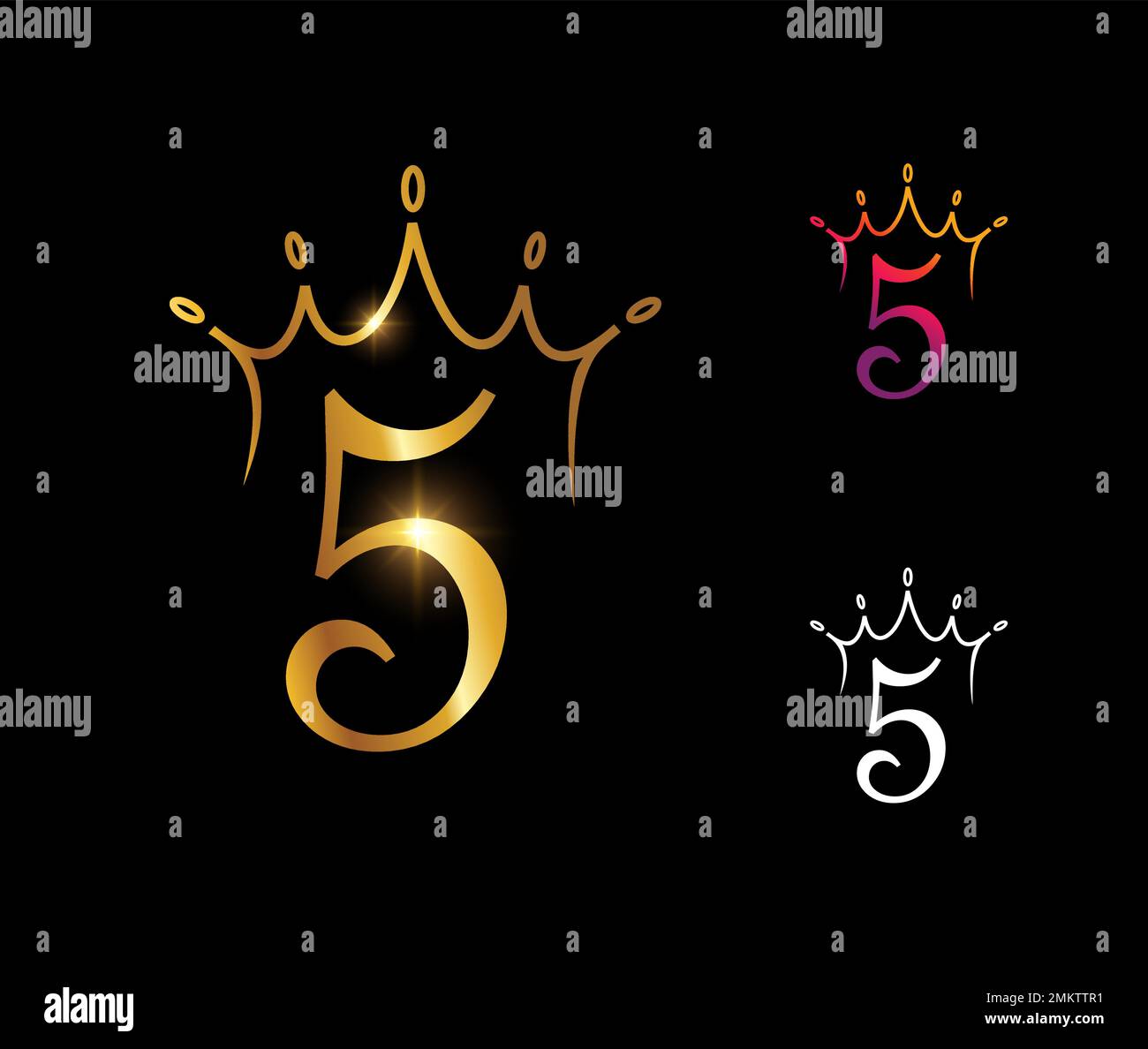 A vector illustration set of Golden Luxury Crown Monogram Number 5 ...