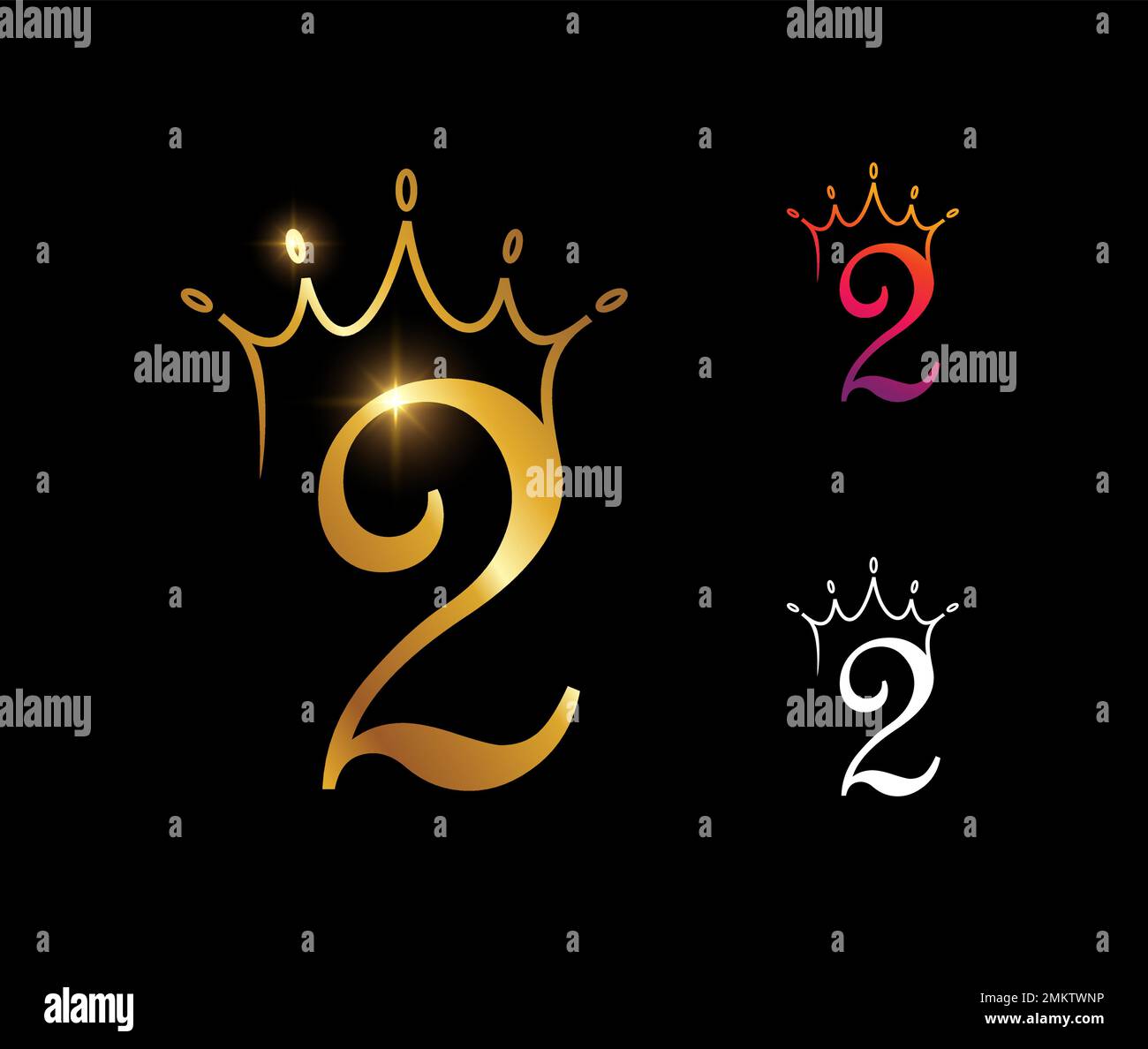 A vector illustration set of Golden Luxury Crown Monogram Number 2 ...