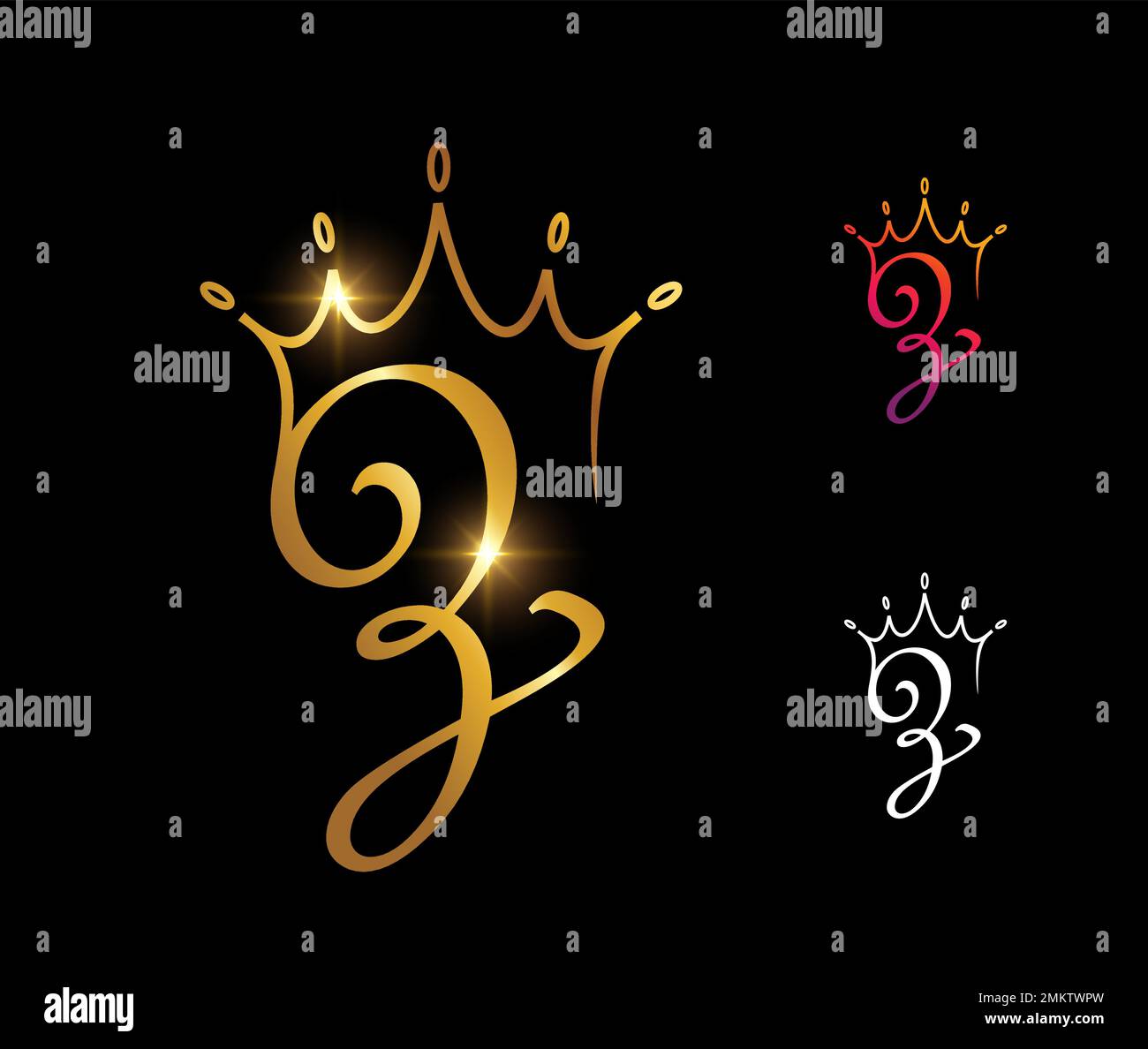 A vector illustration set of Golden Monogram Crown Initial Letter Z ...