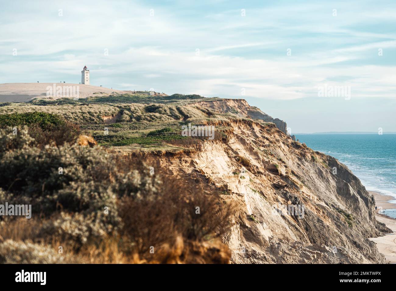 Cliffs with the Rubjerg Knude Fyr lighthouse on the Rubjerg Knude ...