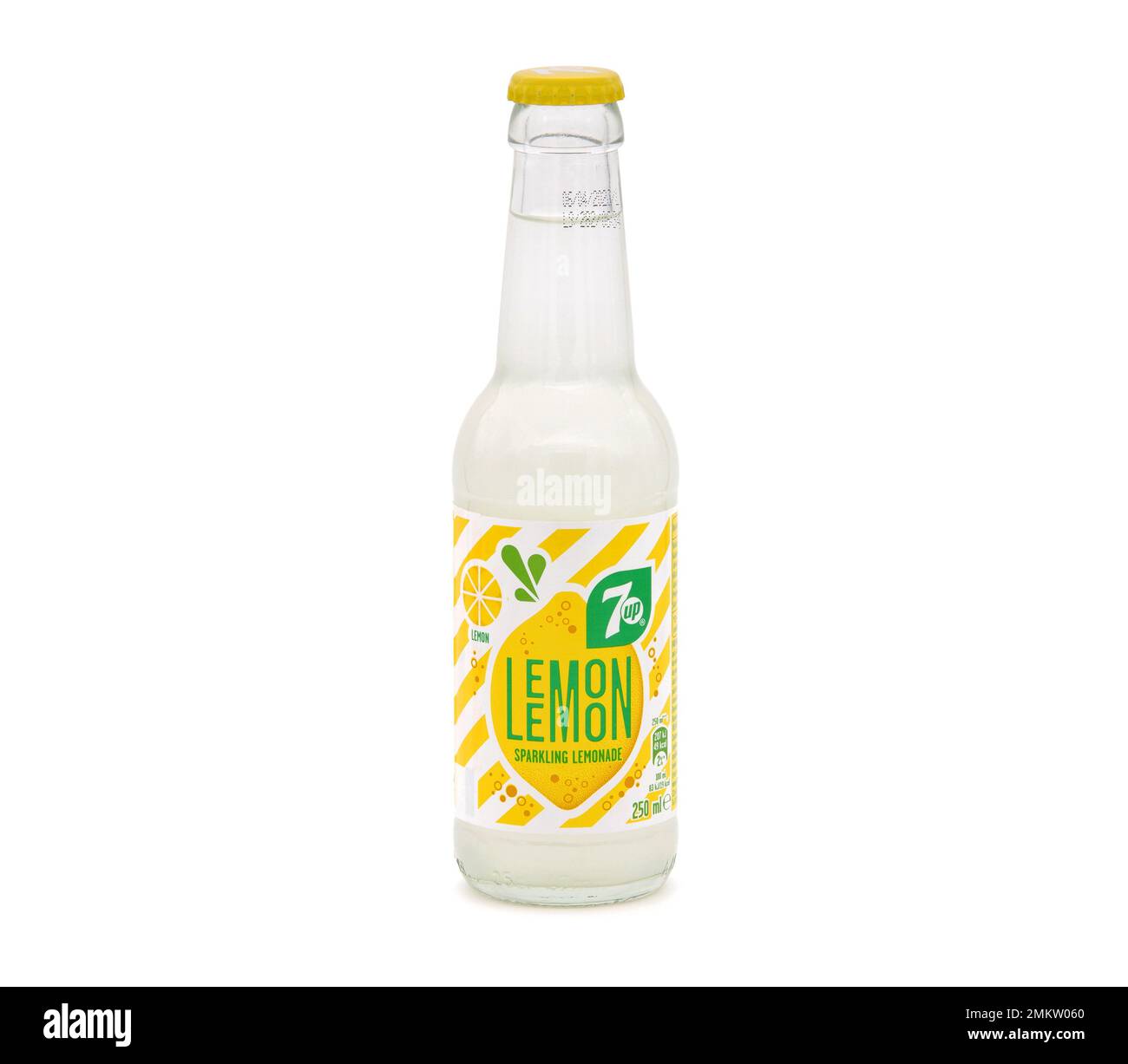 BUCHAREST, ROMANIA - JANUARY 10, 2020. Bottle of 7up Lemon Sparkling ...