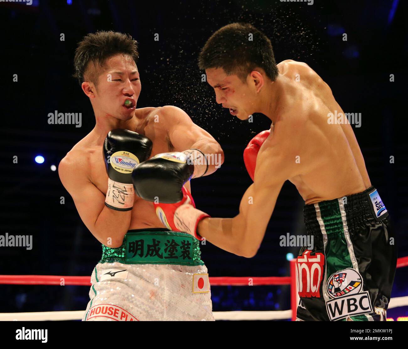 Japan's Takuma Inoue, left, sends a left to Thailand's Tasana Salapat ...