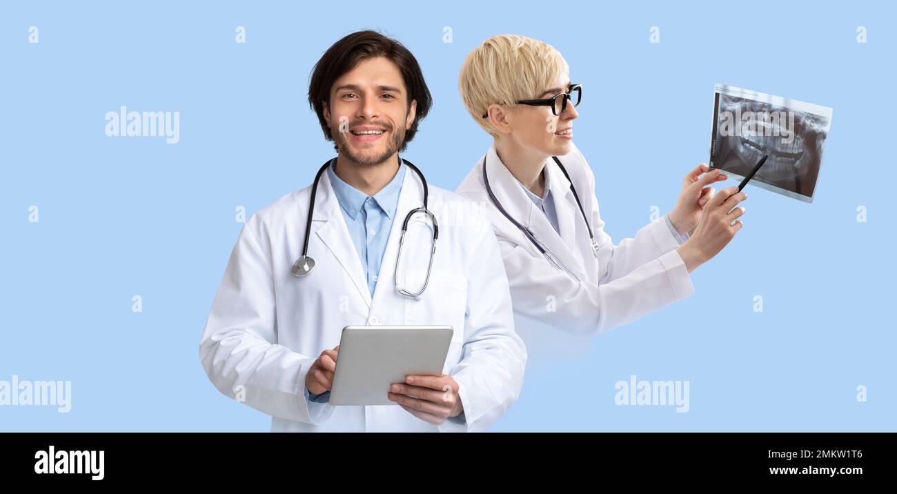 picture of multiracial group of doctors dentists on blue Stock Photo ...