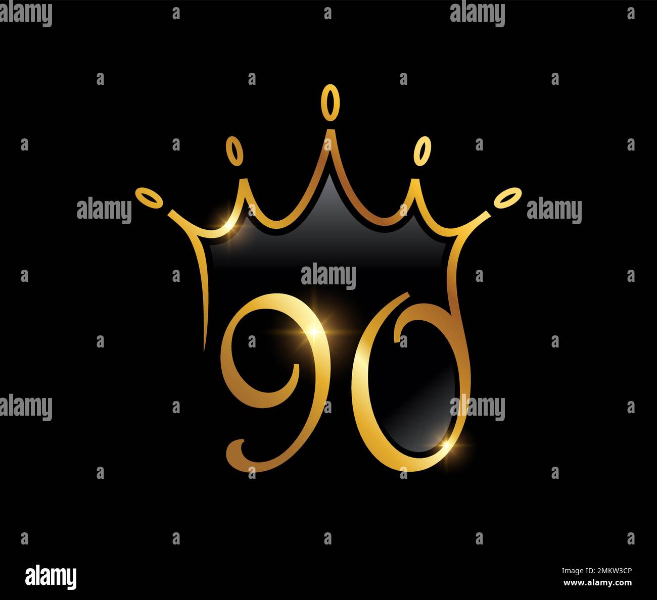 A vector illustration of Golden Luxury Crown Monogram Number 90 Stock ...
