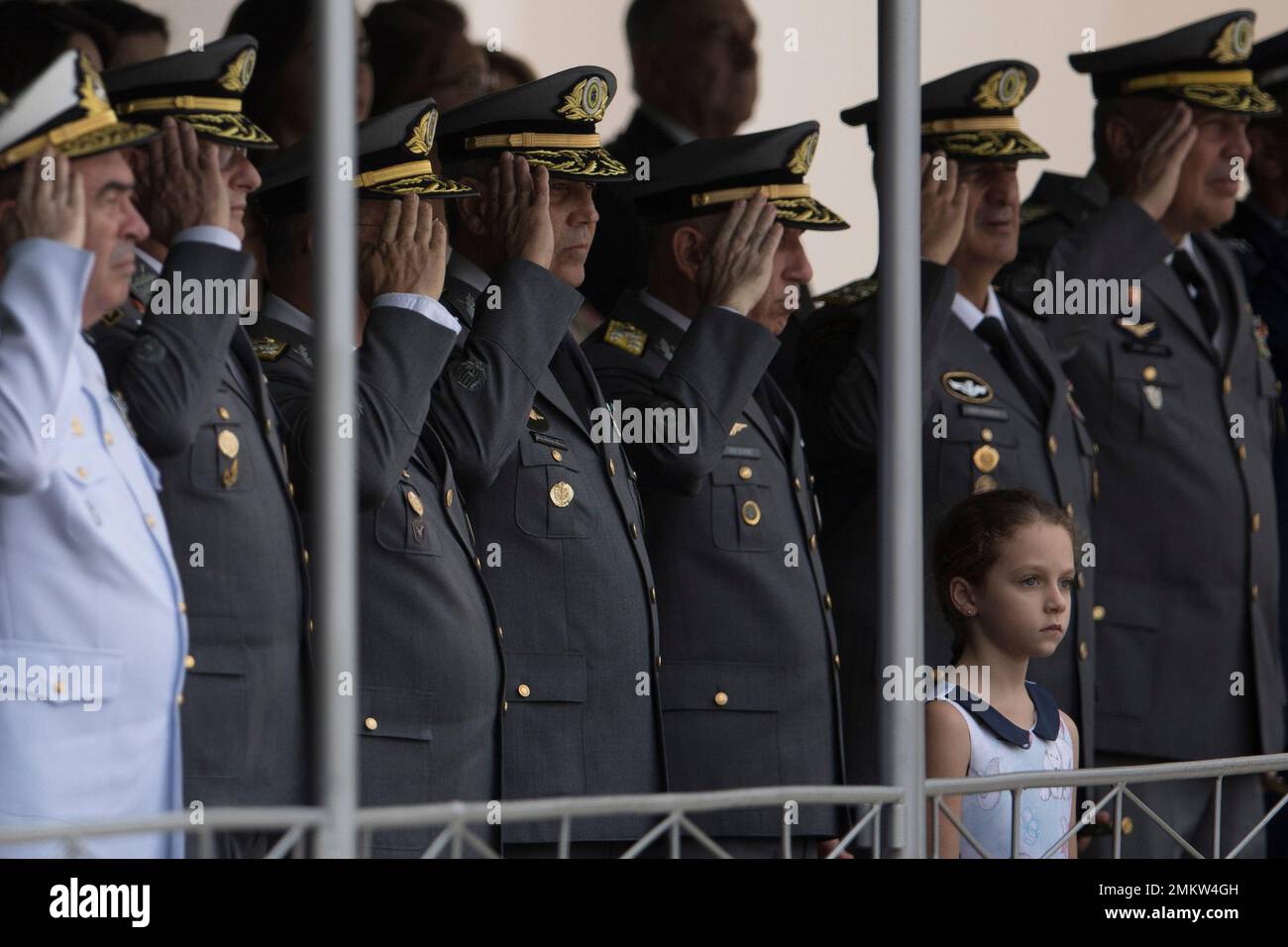 In this Dec. 1, 2018 photo, Brazilian Army Generals salute the ...