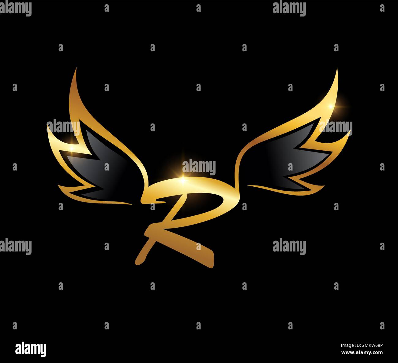 Vector Illustration of Golden Wings Monogram Logo Initial Letter R ...