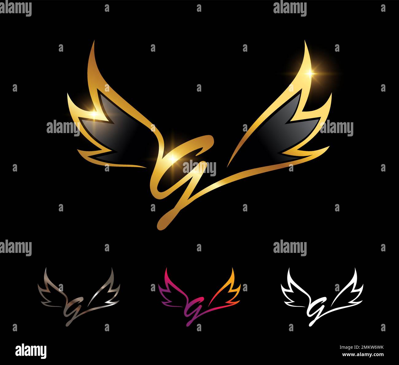 Vector Illustration of Golden Wings Monogram Logo Initial Letter G ...