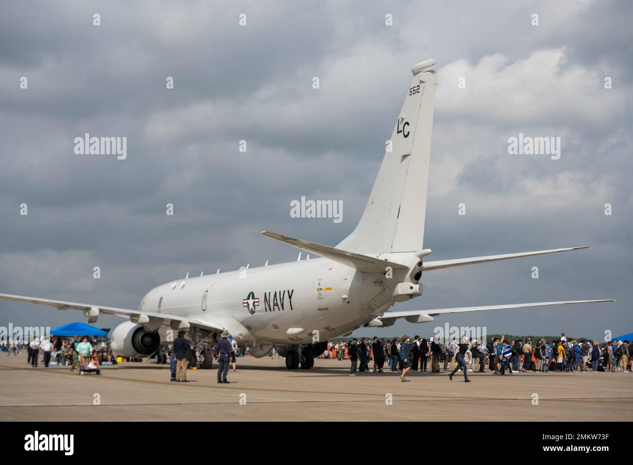 A U.S. Navy P-8A Poseidon assigned to Naval Air Facility Misawa sits ...