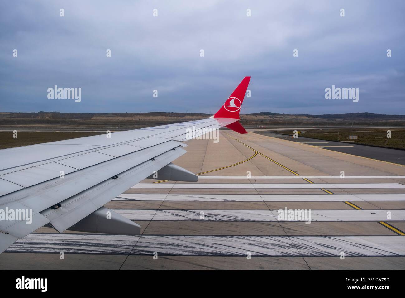 Rize, Turkey,01.23.2023: Runway and takeoff view from airplane window ...