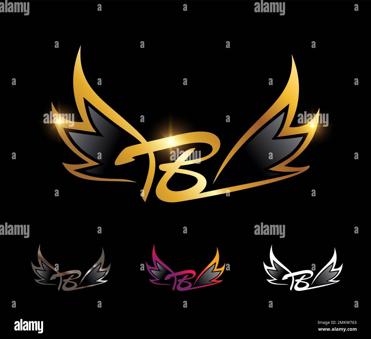 Vector Illustration of Golden Wings Monogram Logo Initial Letter B ...