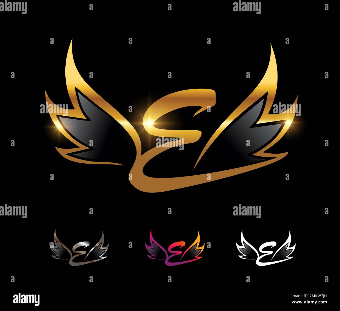 Vector Illustration of Golden Wings Monogram Logo Initial Letter E ...