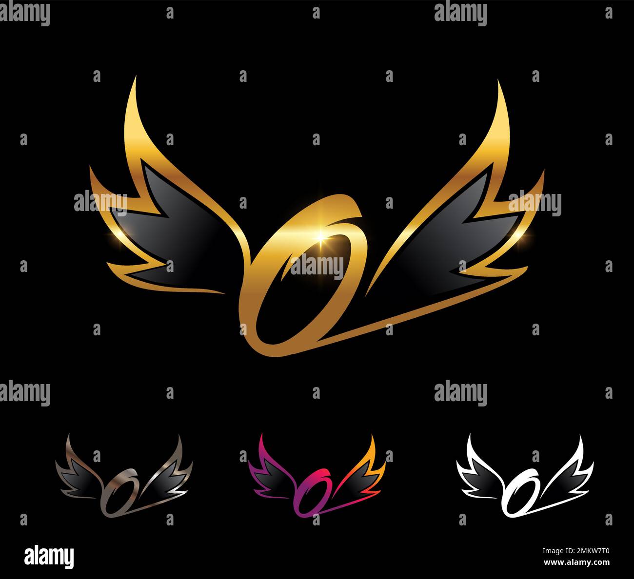 Vector Illustration of Golden Wings Monogram Logo Initial Letter O ...