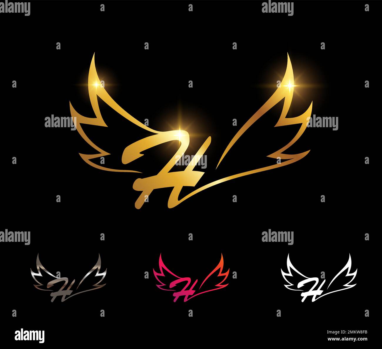 Vector Illustration of Golden Wings Monogram Logo Initial Letter H ...