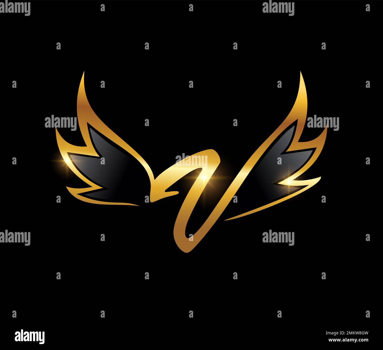 Vector Illustration of Golden Wings Monogram Logo Initial Letter V ...